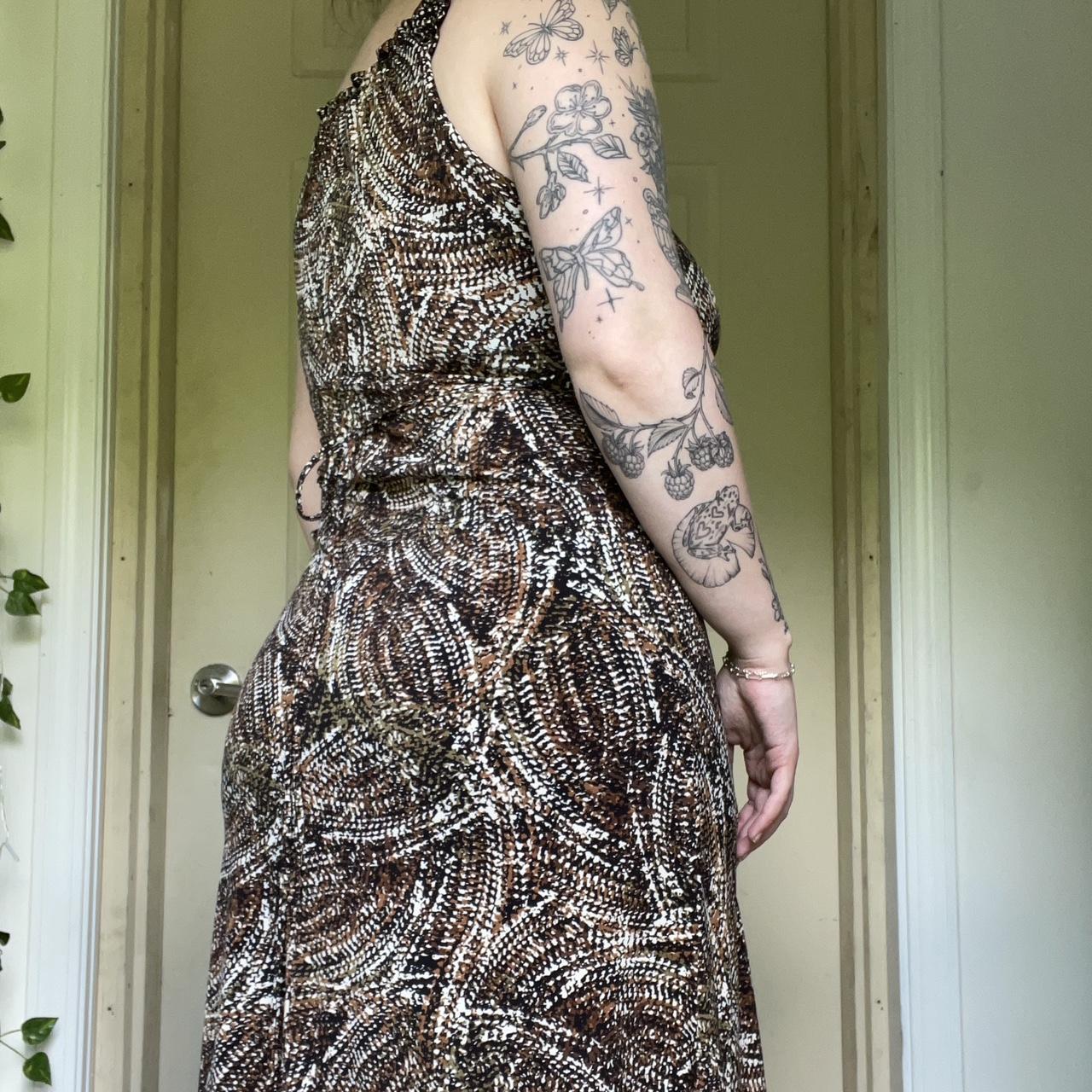 axcess black white and brown patterned dress size... - Depop