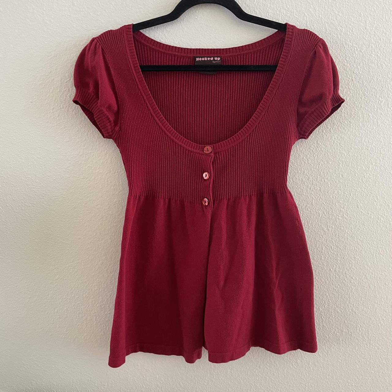 Vintage red top 🍒 y2k red babydoll cardigan top with... - Depop