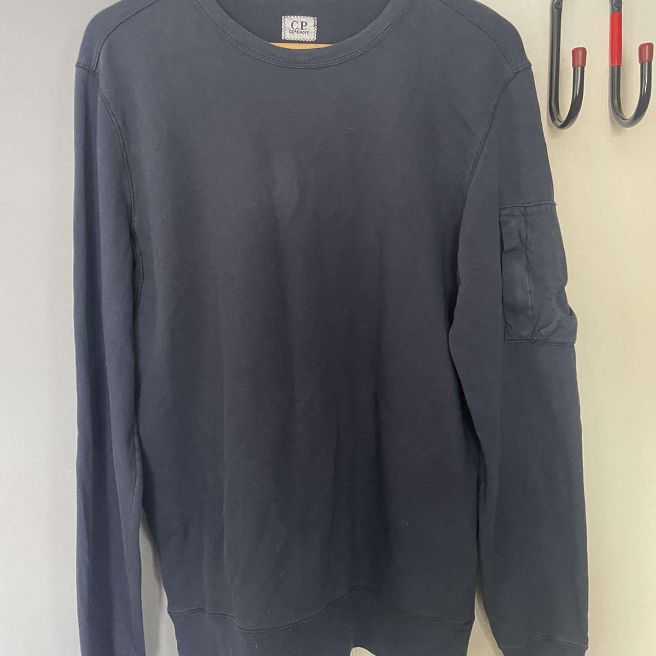 Cp company crew neck jumper navy slight rip under... - Depop