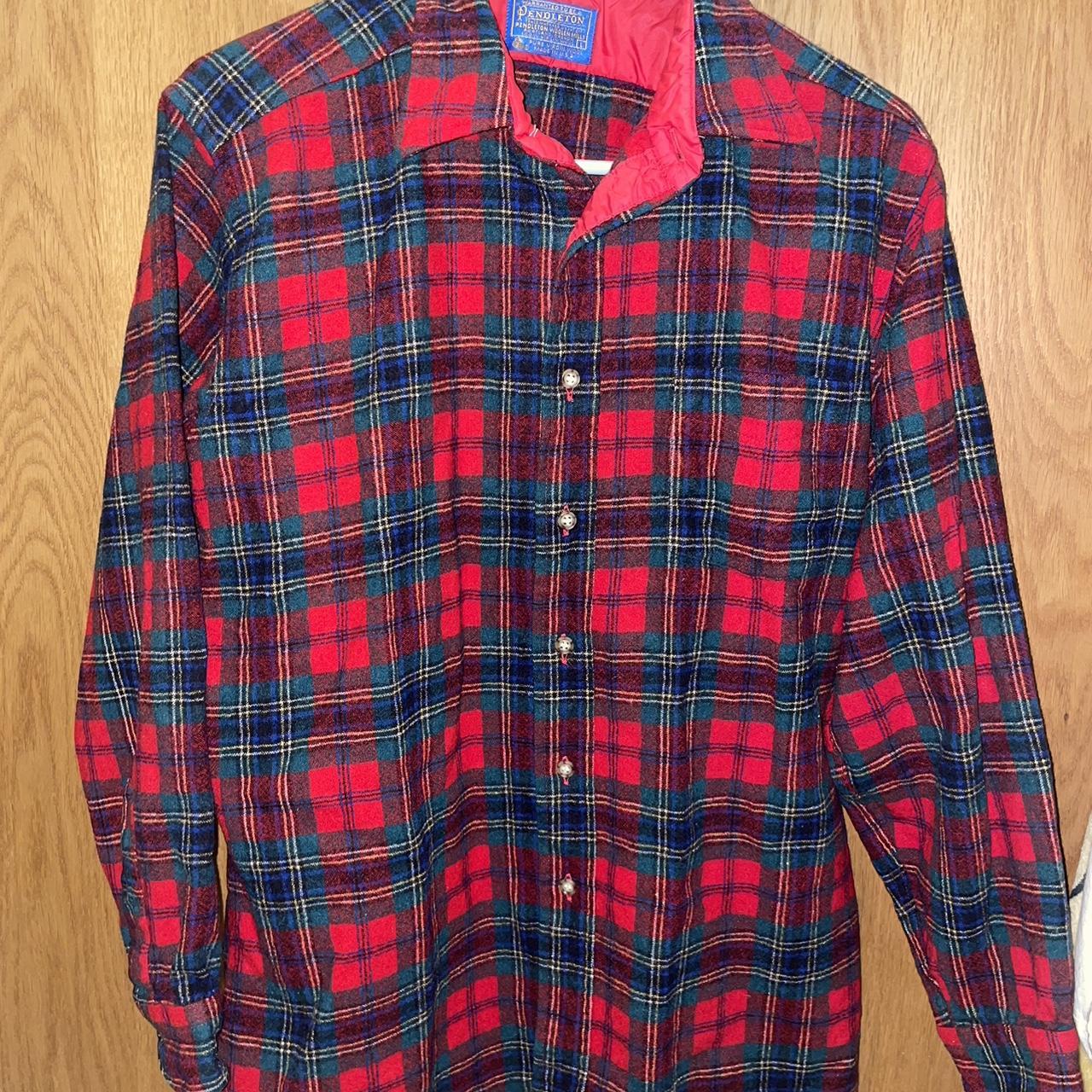 Pendleton Plaid shirt red and green 100% wool... - Depop