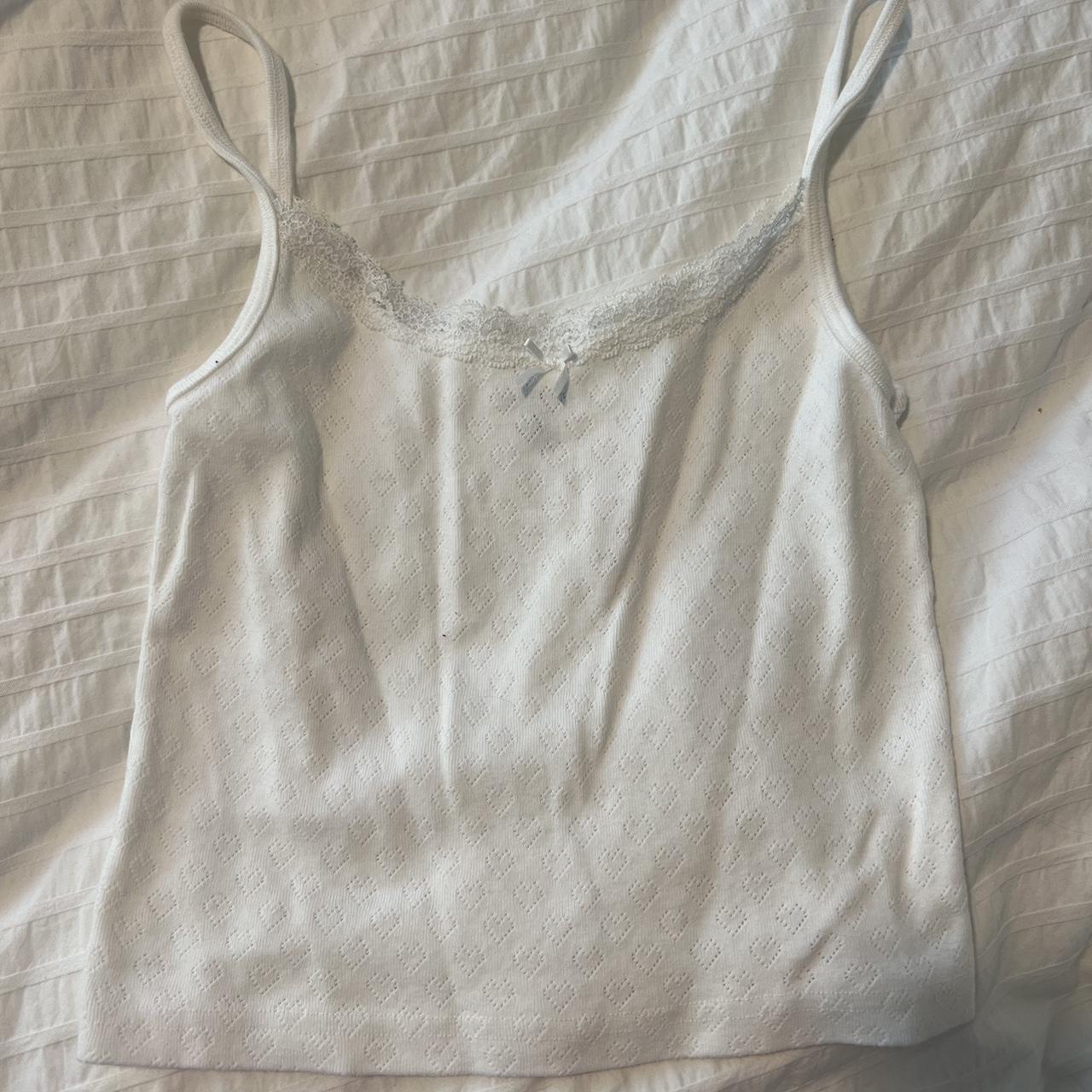 Brandy Melville floral heart eyelet tank brand new... - Depop