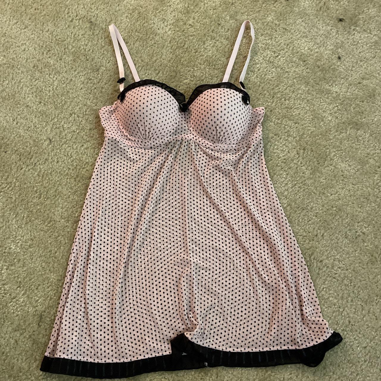 Pink poke dot lingerie sheer shirt dress the bra... - Depop