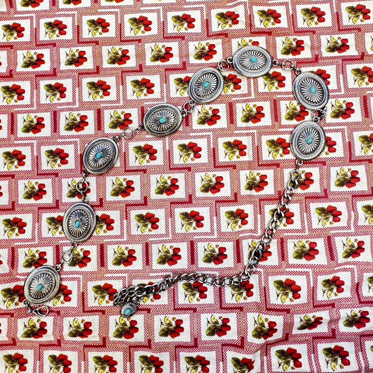 silver turquoise belt with gemstones western... | Depop