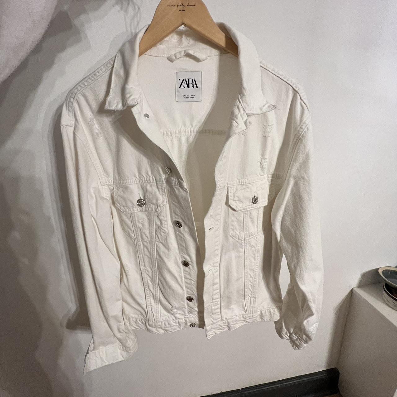 Zara Oversized white denim shacket size S Only worn... - Depop