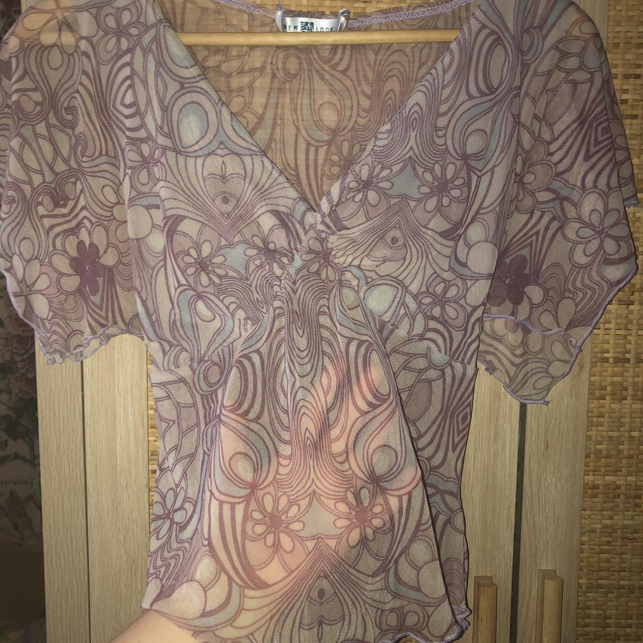 Beautiful floaty sleeve, floral mesh blouse with tie... - Depop