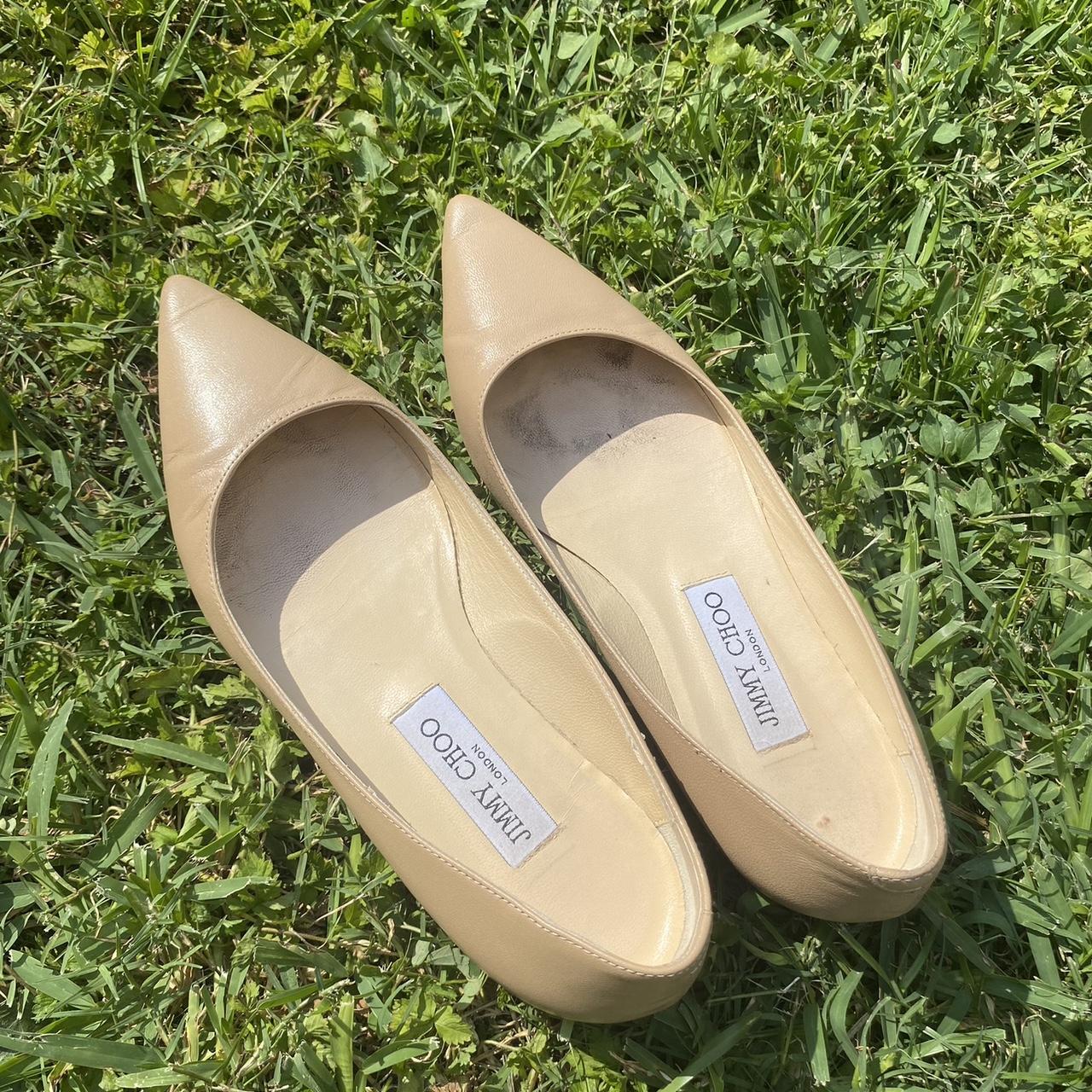 Jimmy Choo Women's Cream and Tan Ballet-shoes | Depop