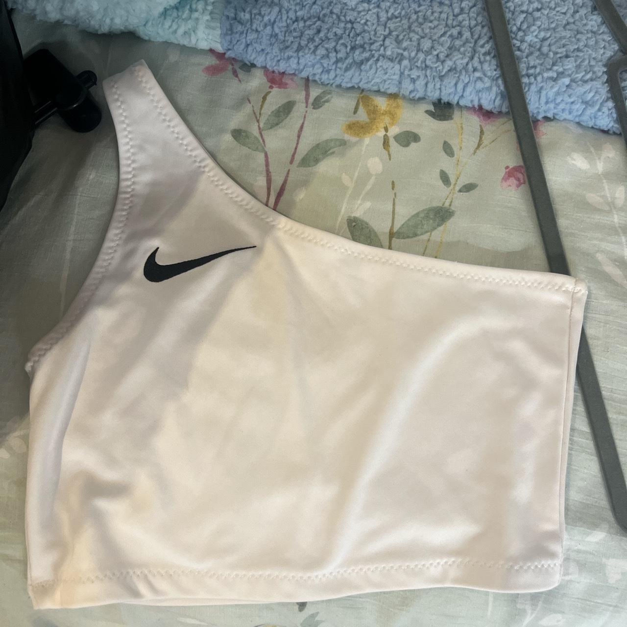 Nike one shoulder crop top🤍 Worn once would fit size... - Depop