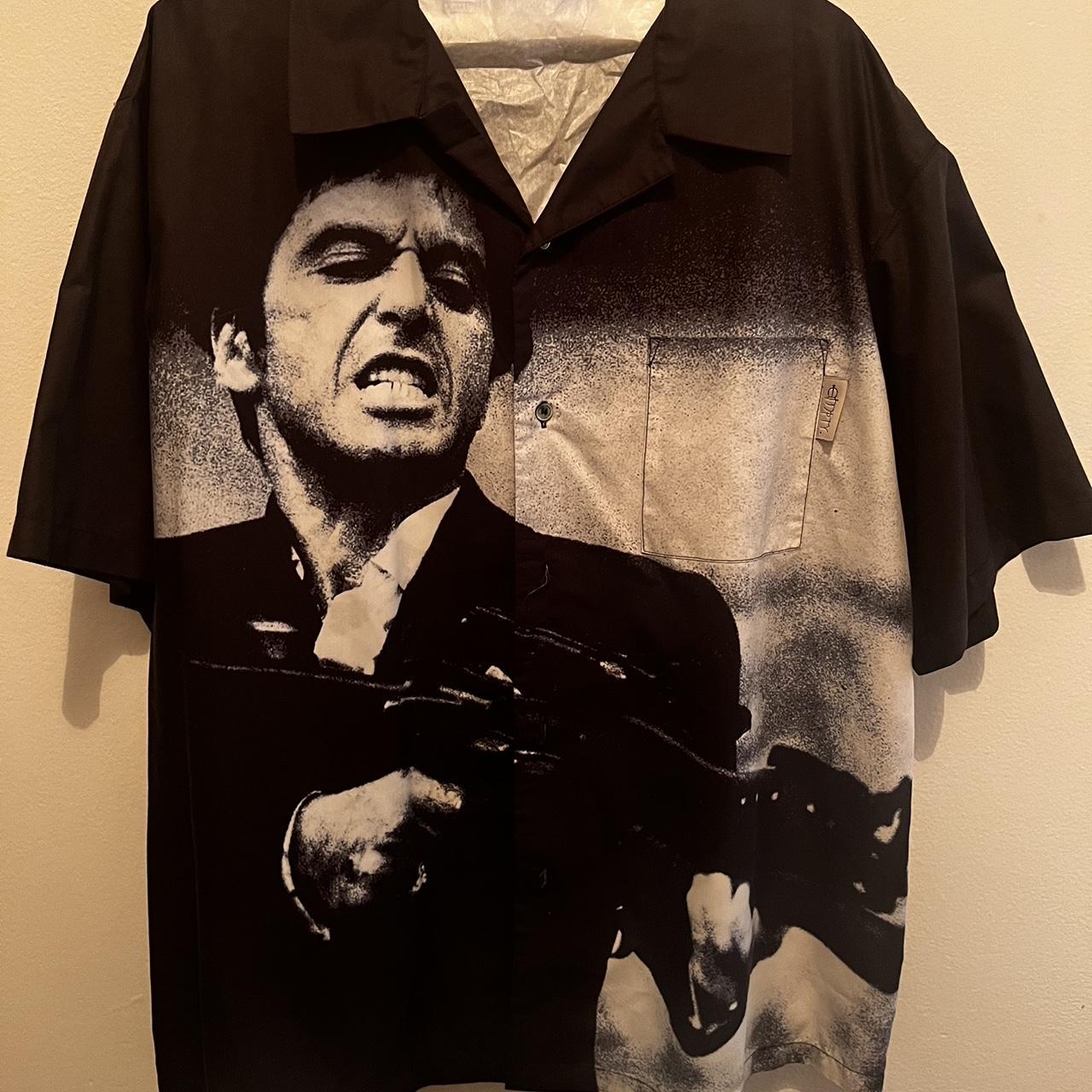 Scarface black and grey button up shirt Size:... - Depop