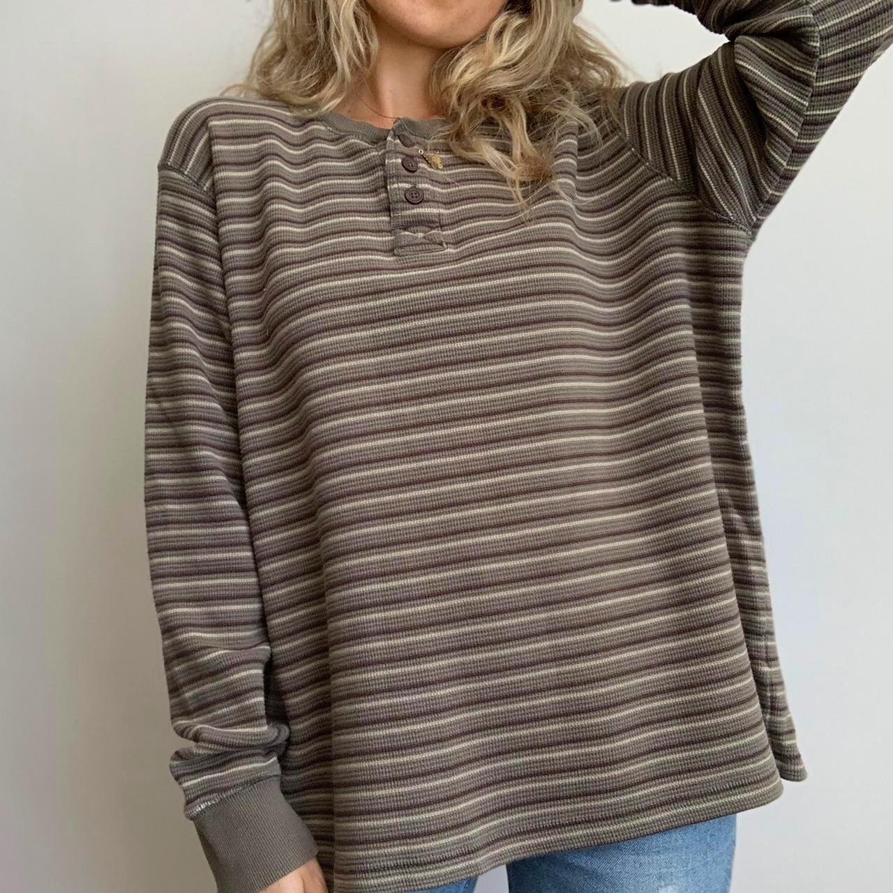 Retro striped green thermal long sleeve Features a... - Depop