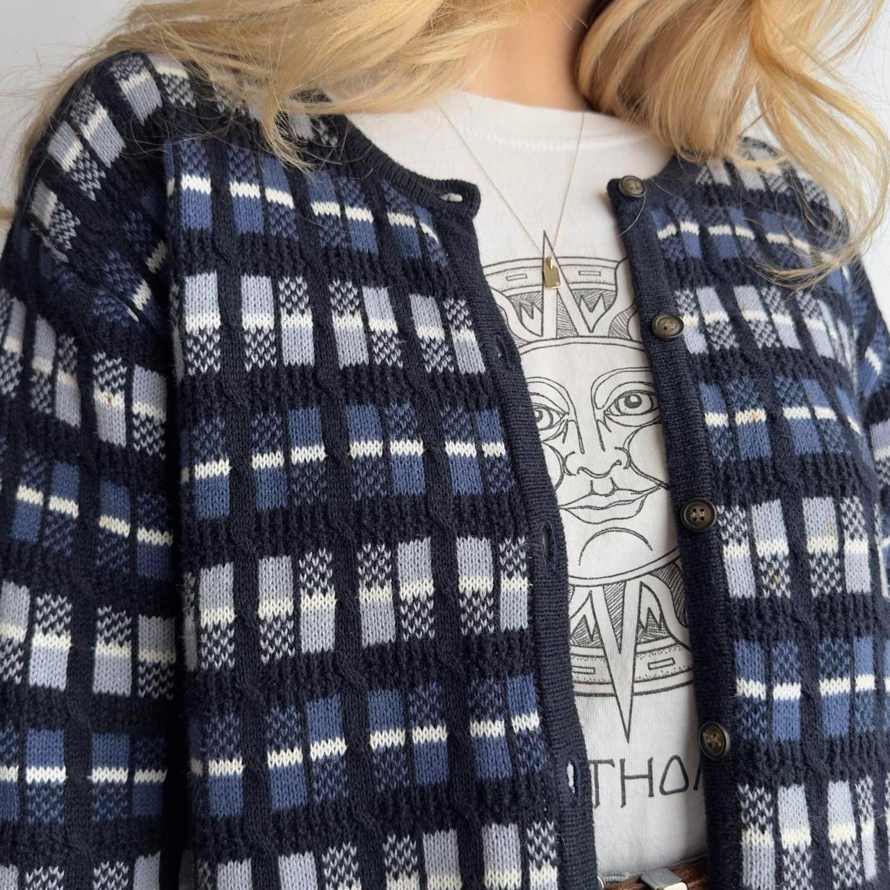 Blue Patterned Vintage Cardigan Size large but... - Depop