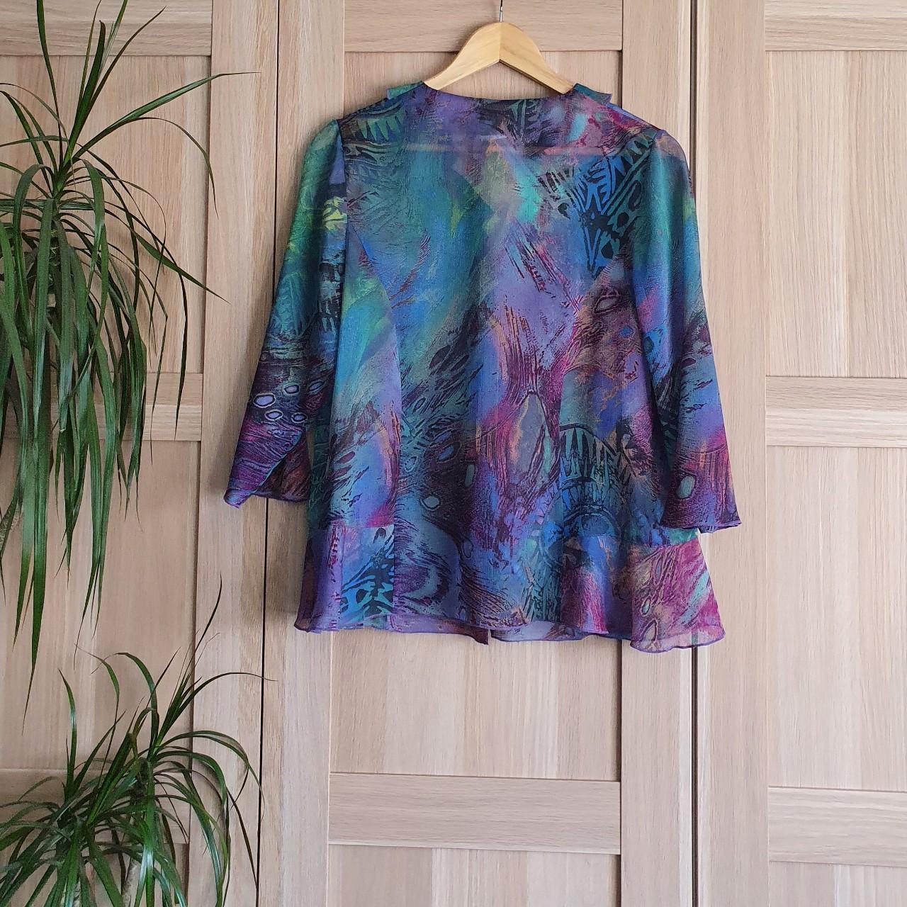 Vintage 90s ruffle crazy print floaty blouse... - Depop