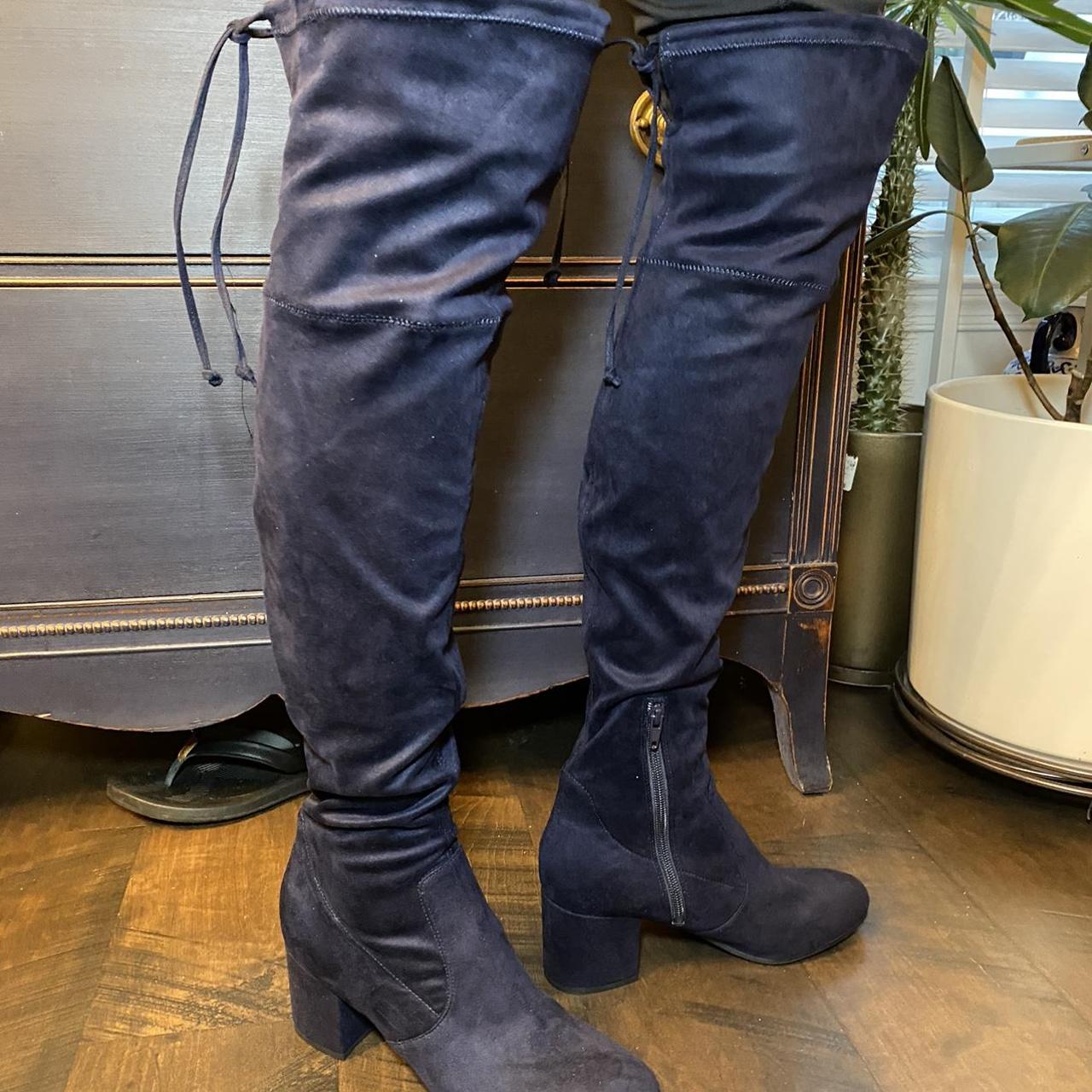 Navy thigh high boots Size 7.5 - Depop