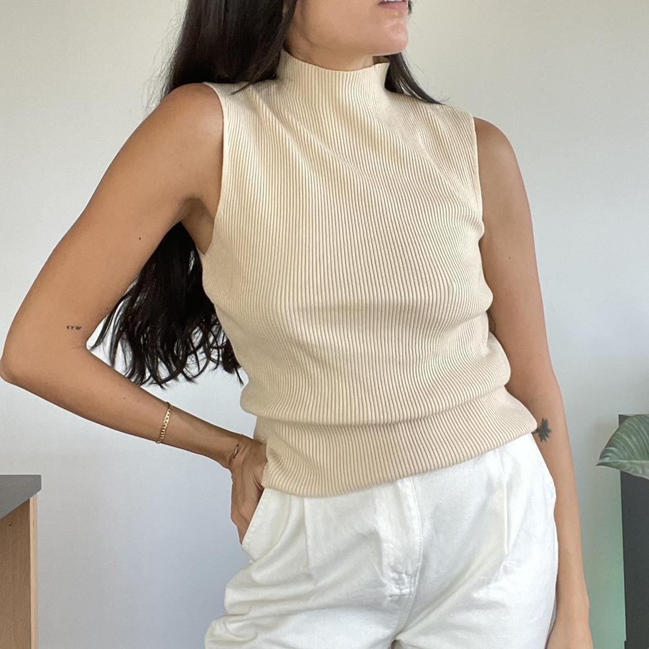 Classic thin ribbed knit high neck top from Oak and... - Depop