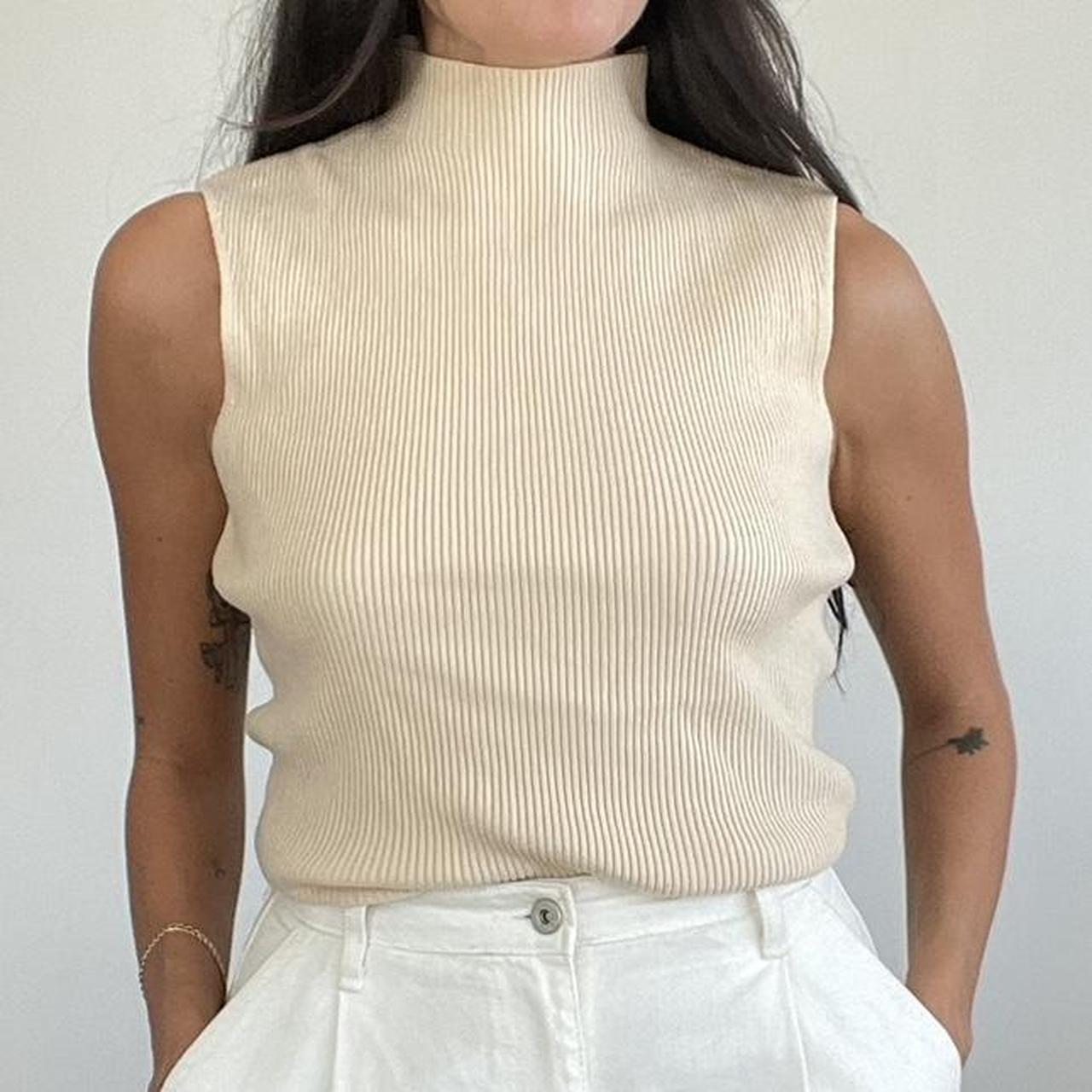 Classic thin ribbed knit high neck top from Oak and... - Depop