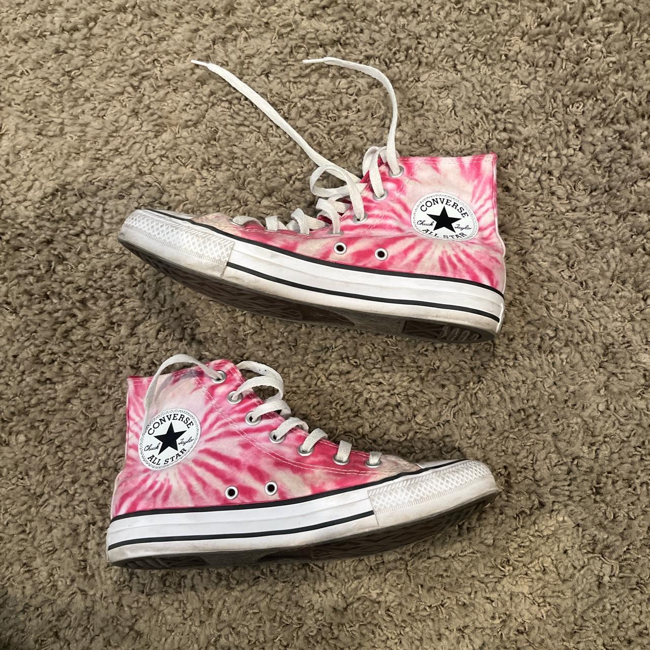 pink tie dye converse, have a little bit of wear but... - Depop