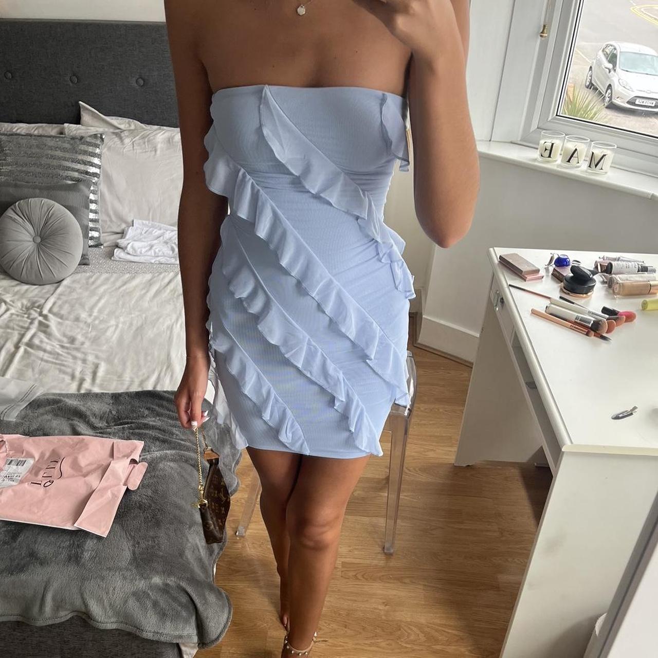 Oh Polly baby blue ruffle mini dress Size 6 Worn once - Depop