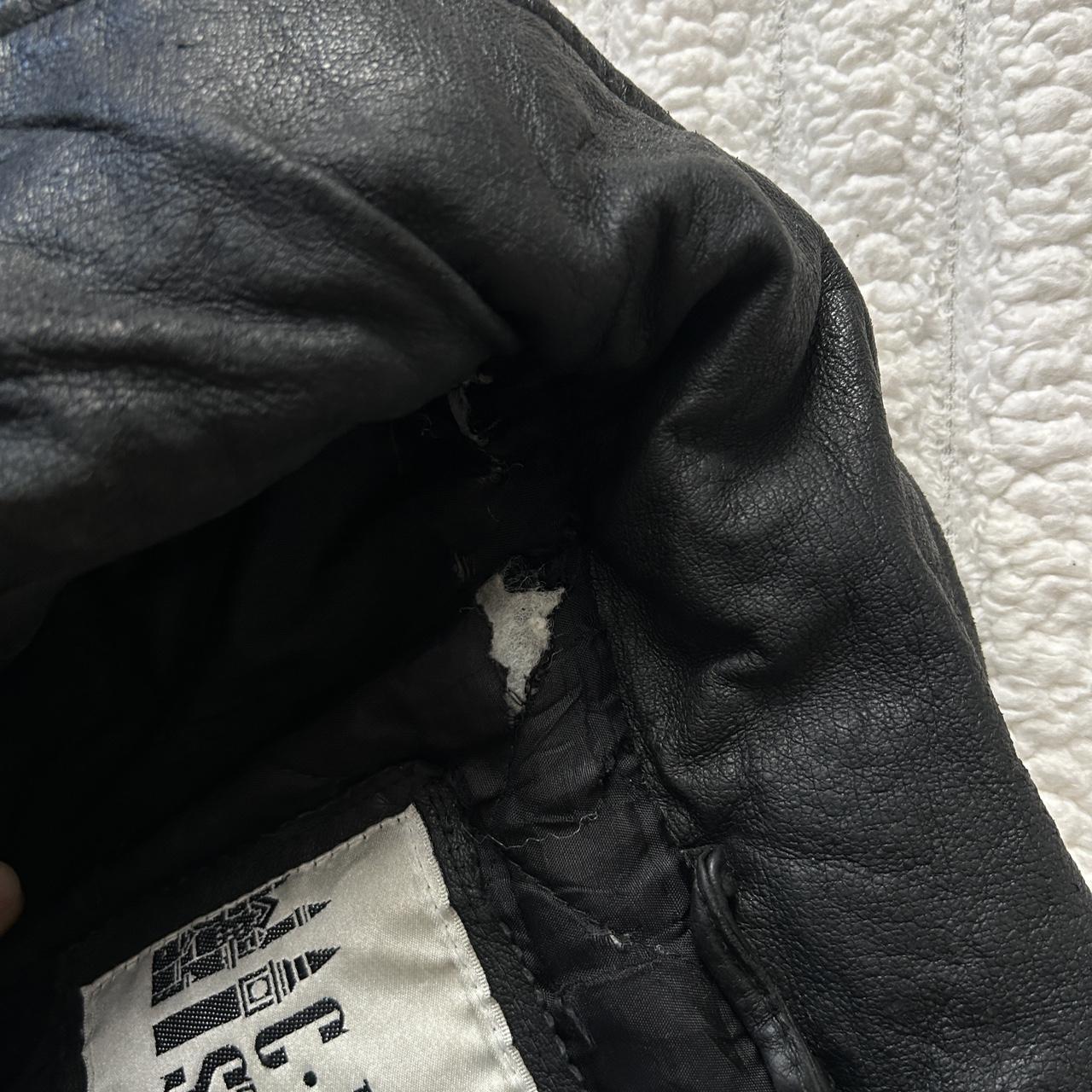 black leather jacket broken zipper and little... - Depop