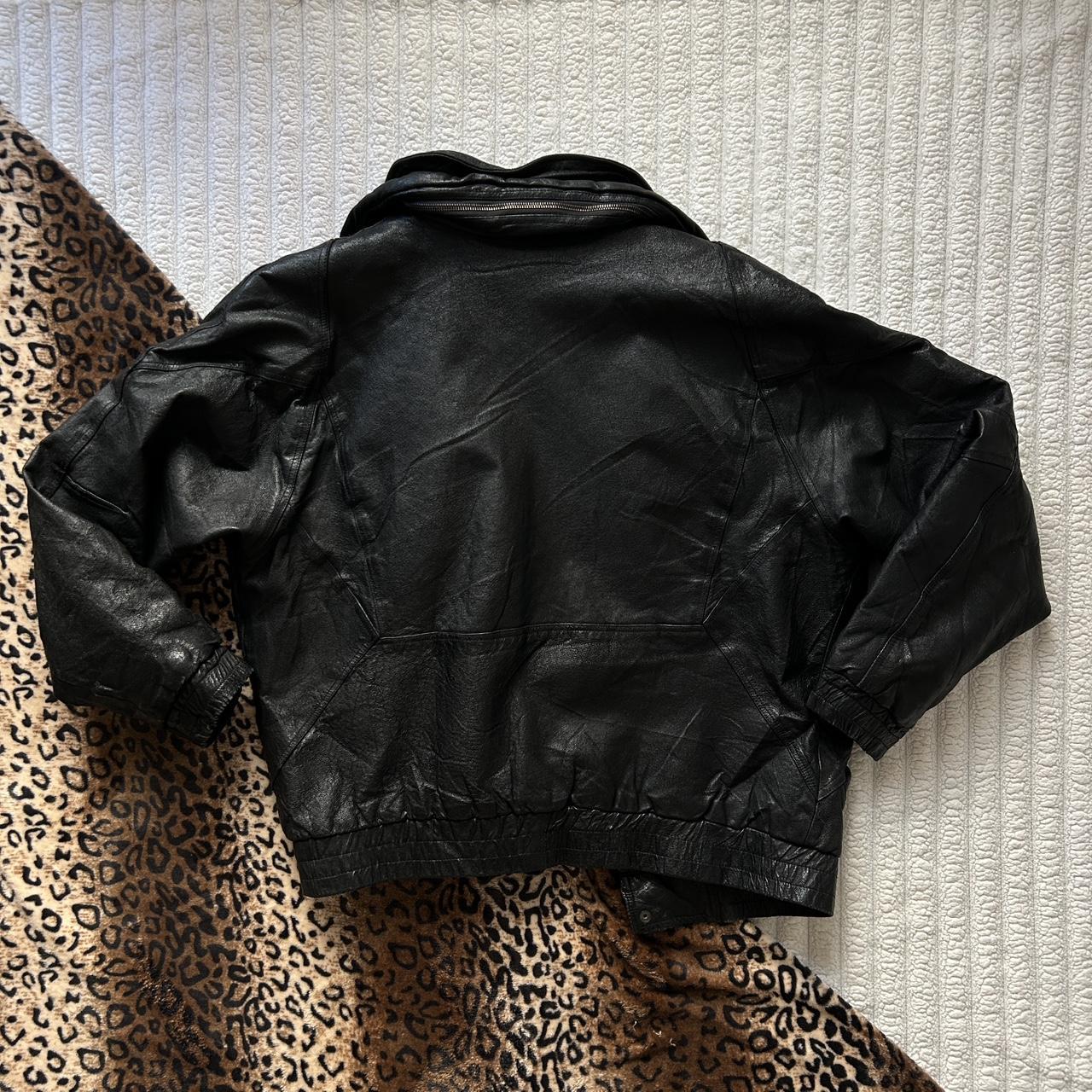 black leather jacket broken zipper and little... - Depop