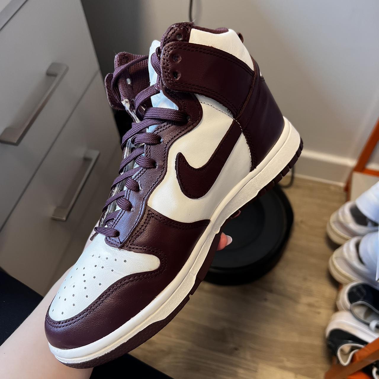 Maroon and white Nike Air Dunks RRP:£110 Selling... - Depop