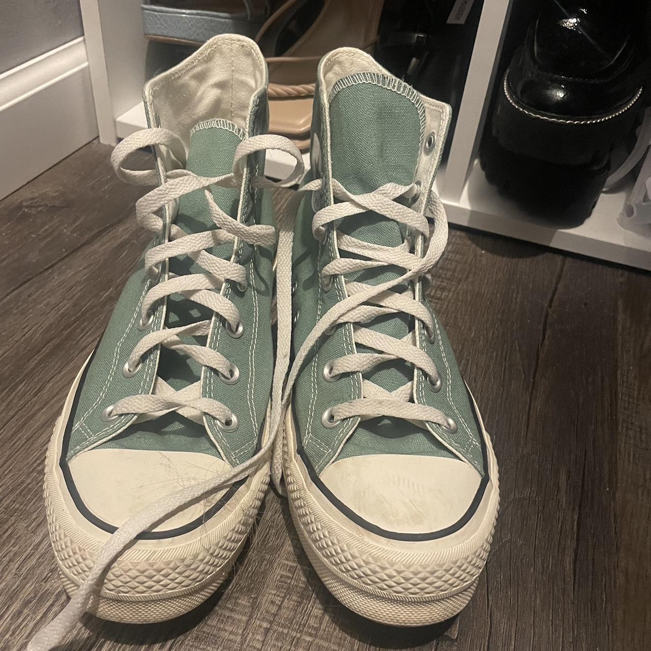 Custom sage green and white platform converse —... - Depop