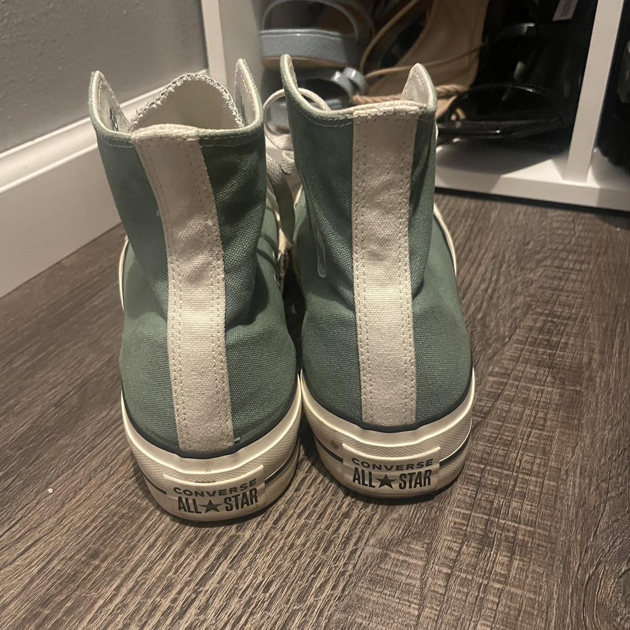 Custom sage green and white platform converse —... - Depop