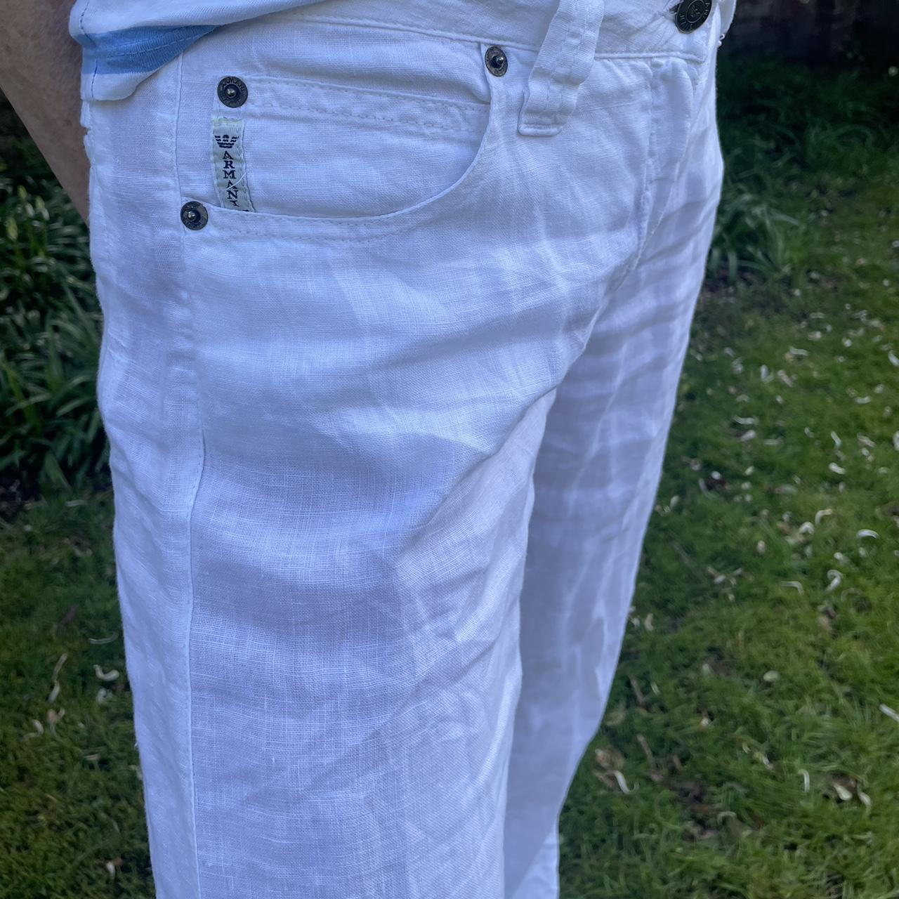 The most insane vintage Armani Jeans white linen... - Depop