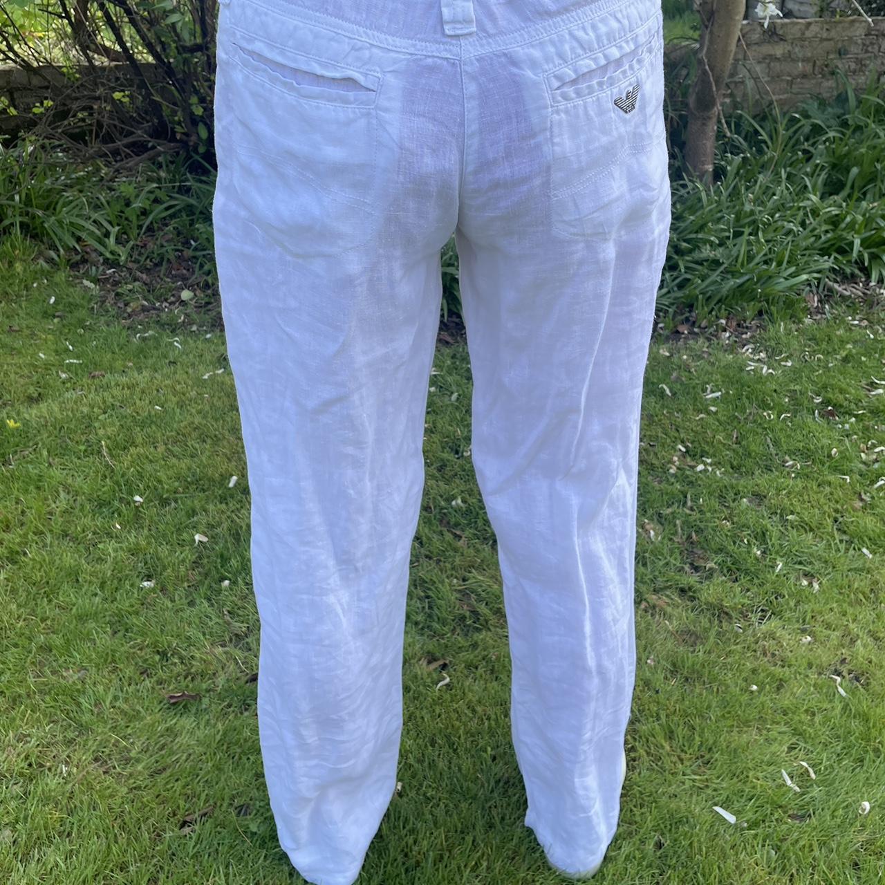 The most insane vintage Armani Jeans white linen... - Depop
