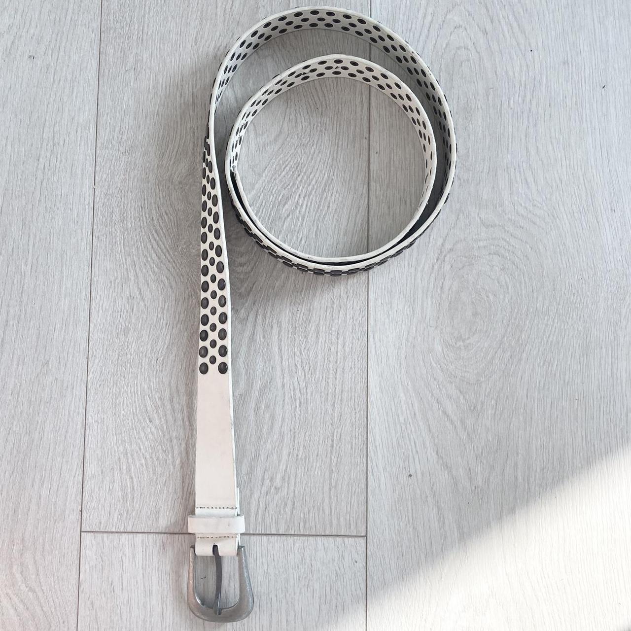 Vintage White fake leather silver studded belt... - Depop