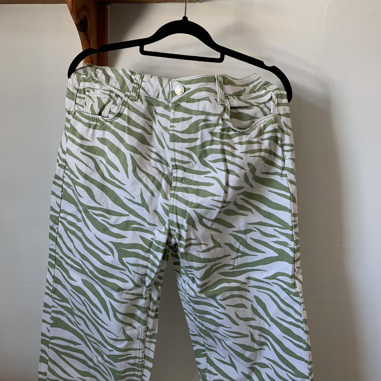 Green and white zebra jeans So cute and hardly... - Depop