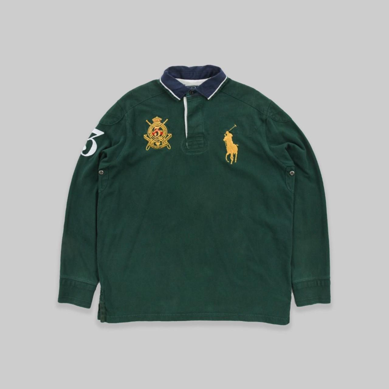Vintage Polo Ralph Lauren Rugby Shirt Green... - Depop