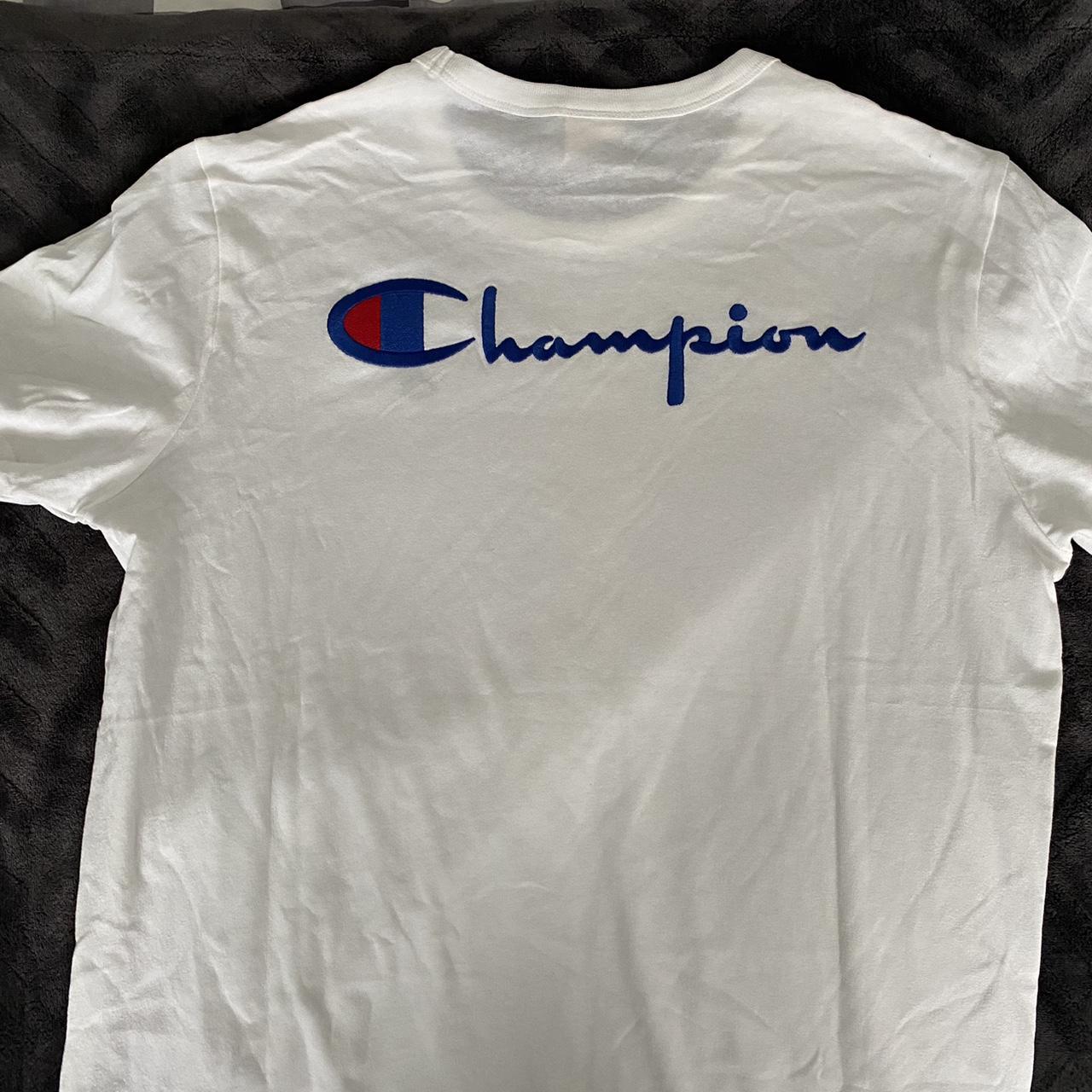 Champion front and back embroidered tee shirt White... - Depop
