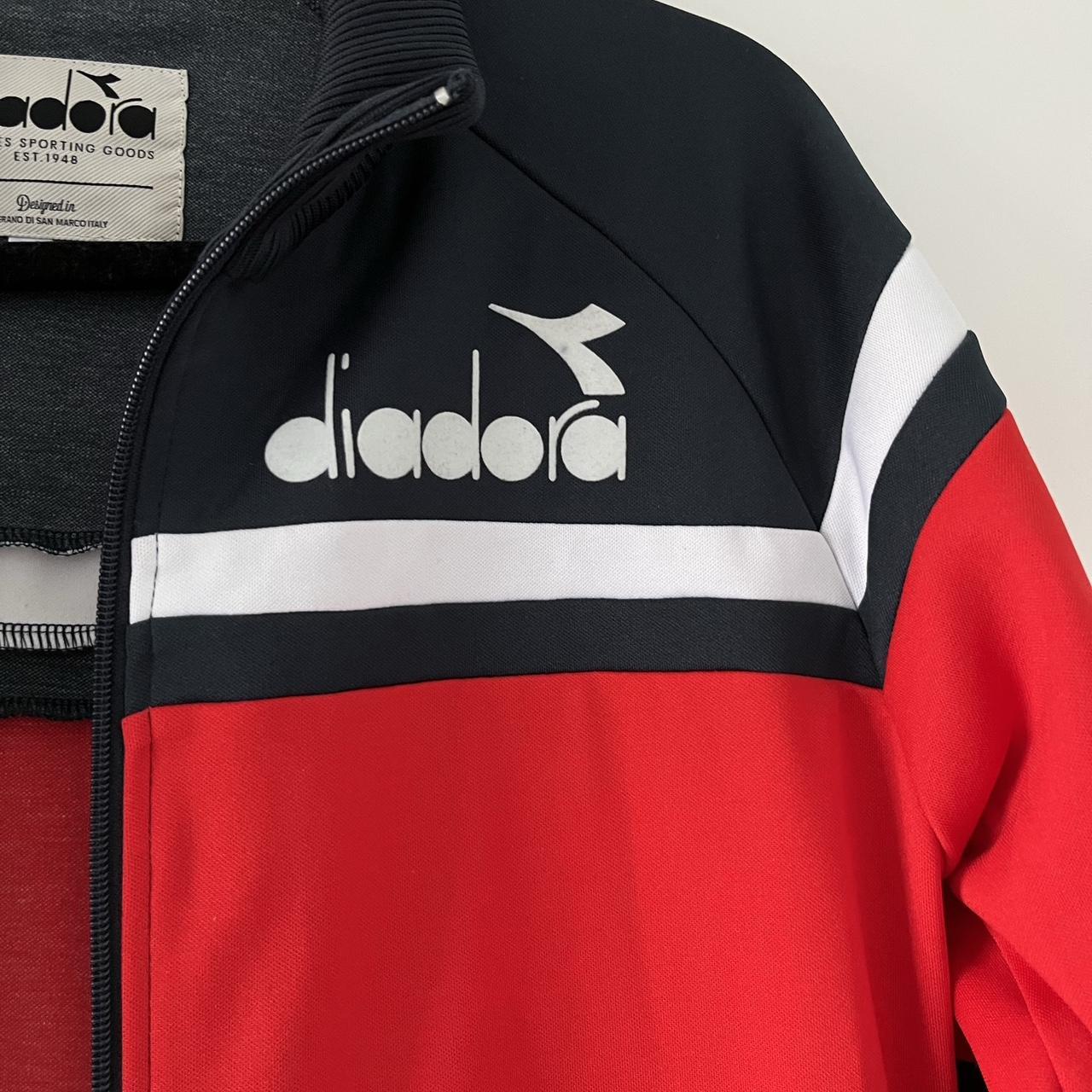 diadora striped zip up sports jacket hardly worn,... - Depop