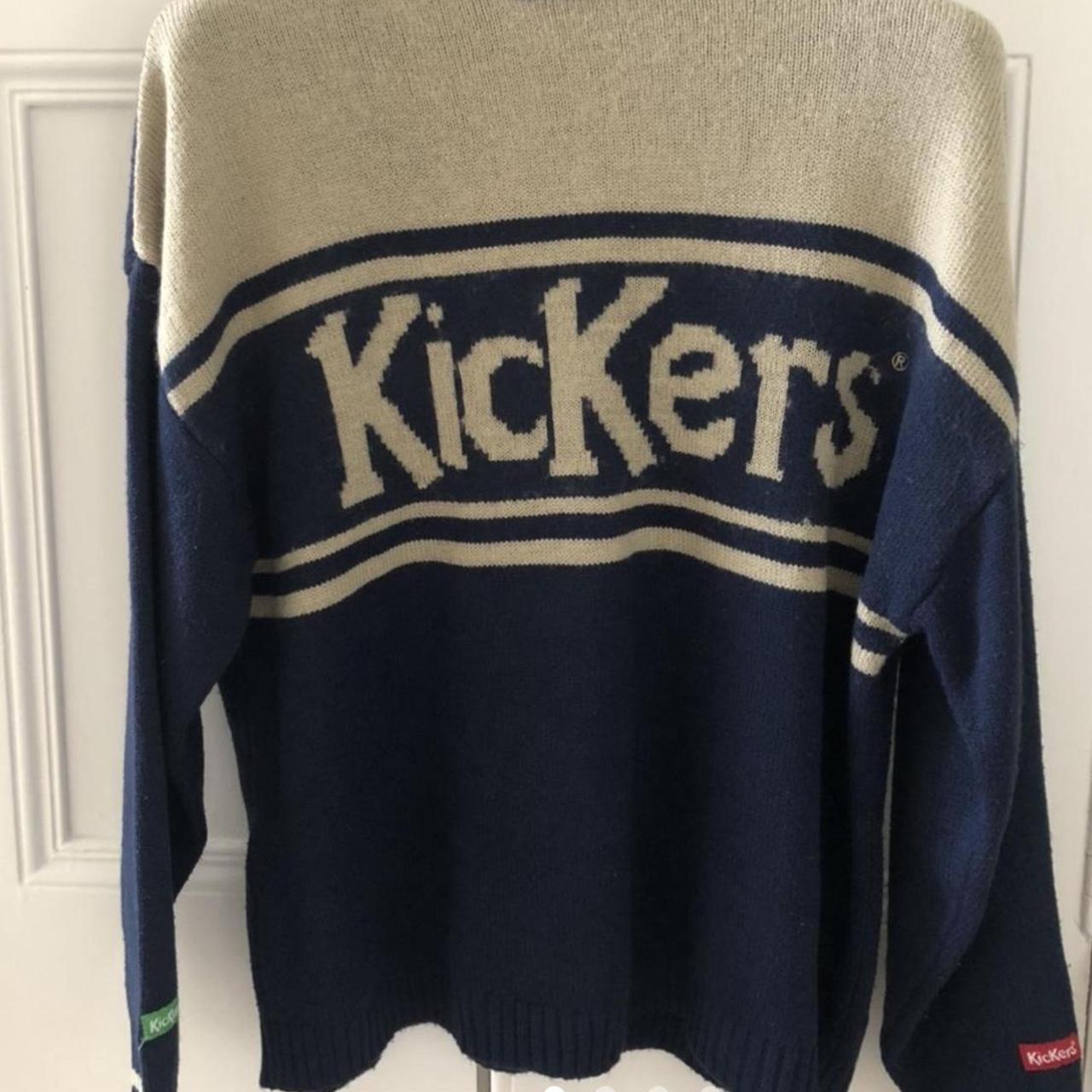 KICKERS authentic vintage knit navy blue and beige... - Depop