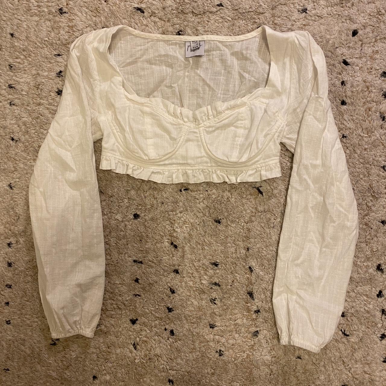 princess polly white long sleeve cropped with... - Depop