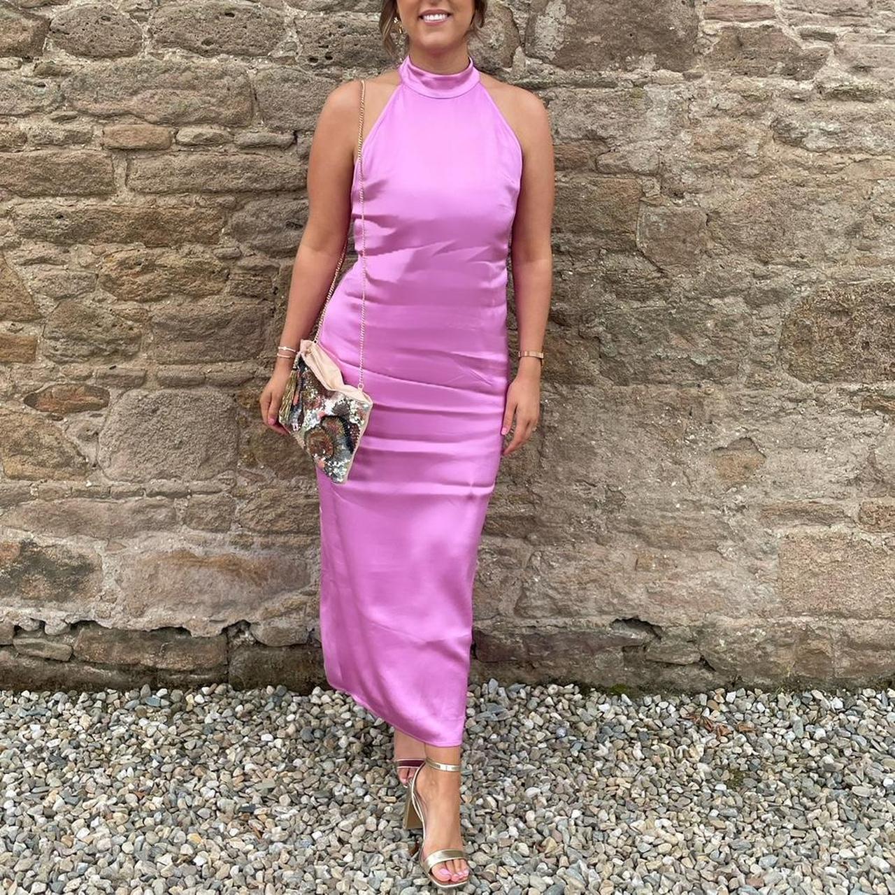 Zara pink satin backless dress- size L Paid £65 - Depop