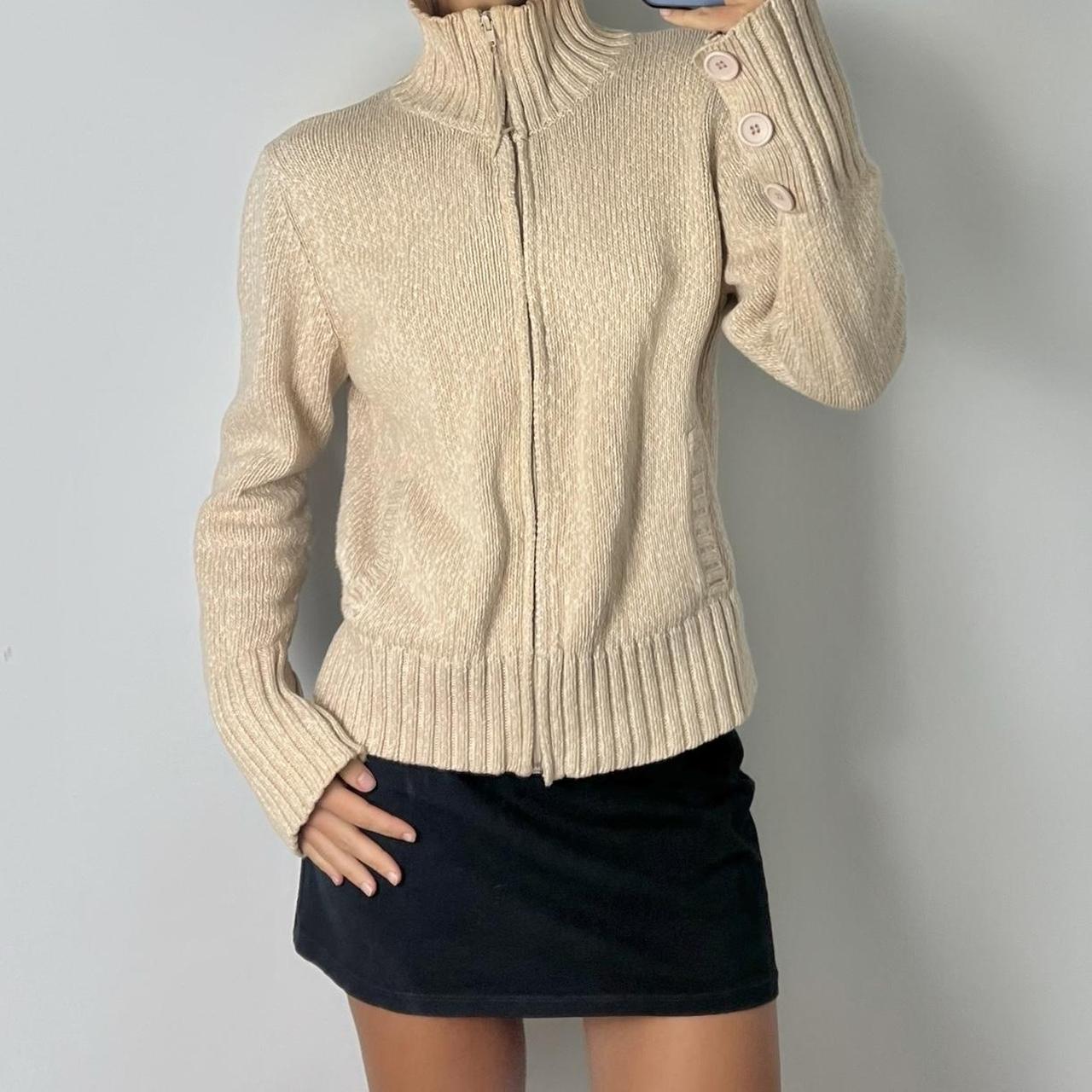 Perfect vintage 00s ribbed cream beige knit zip... - Depop