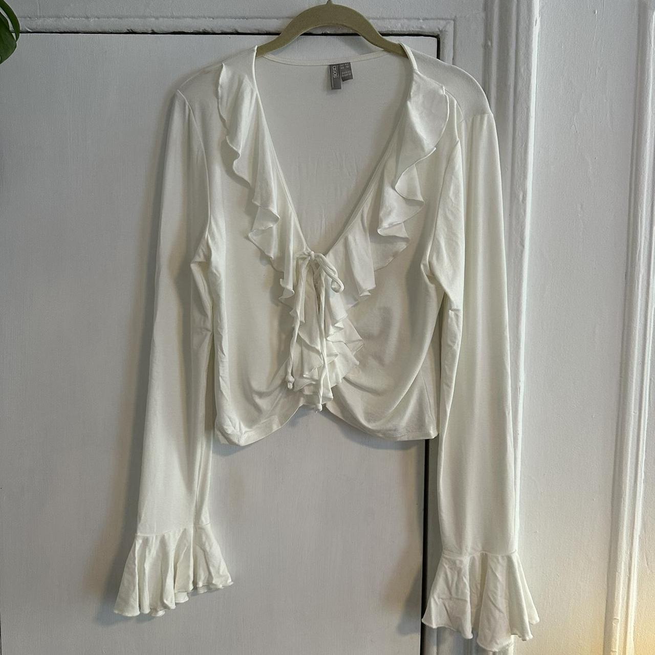 white pirate/peasant top with lace front and frilly... - Depop