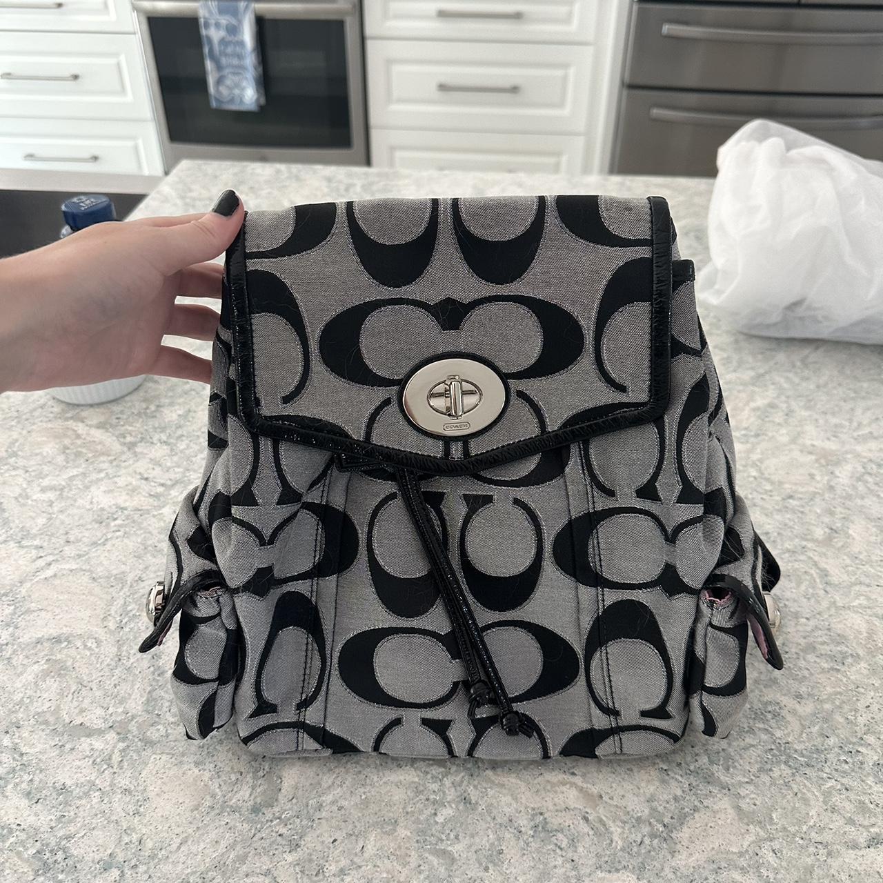 Mini black and grey coach backpack. Comes with dust... - Depop