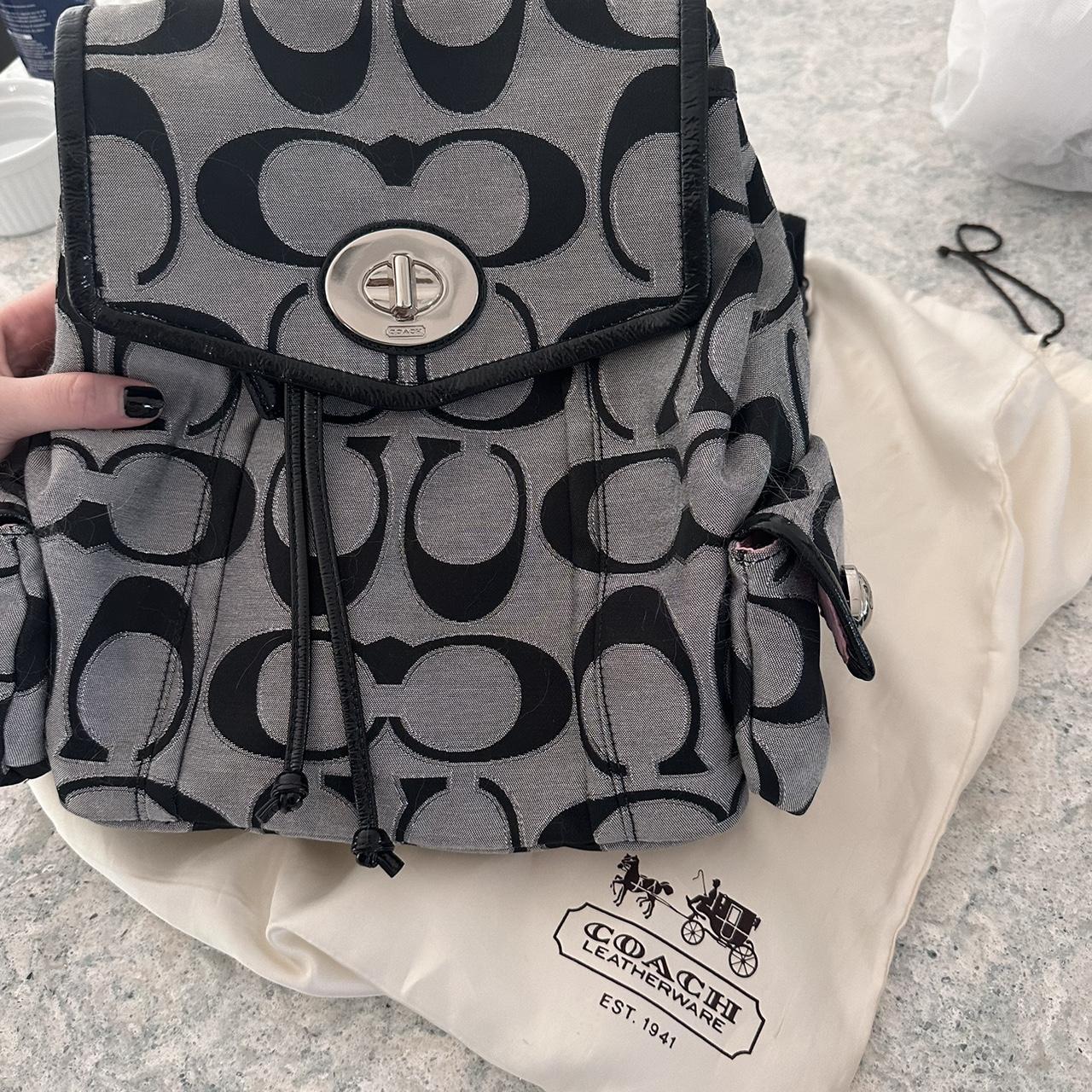 Mini black and grey coach backpack. Comes with dust... - Depop
