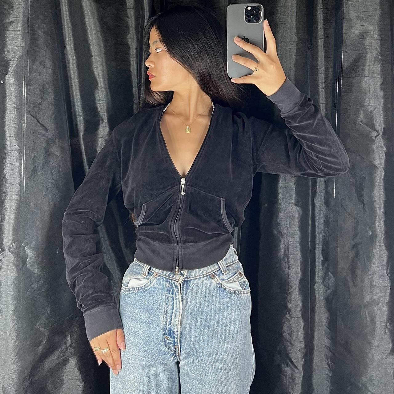 vintage 2000s y2k black velour juicy couture zip up... - Depop