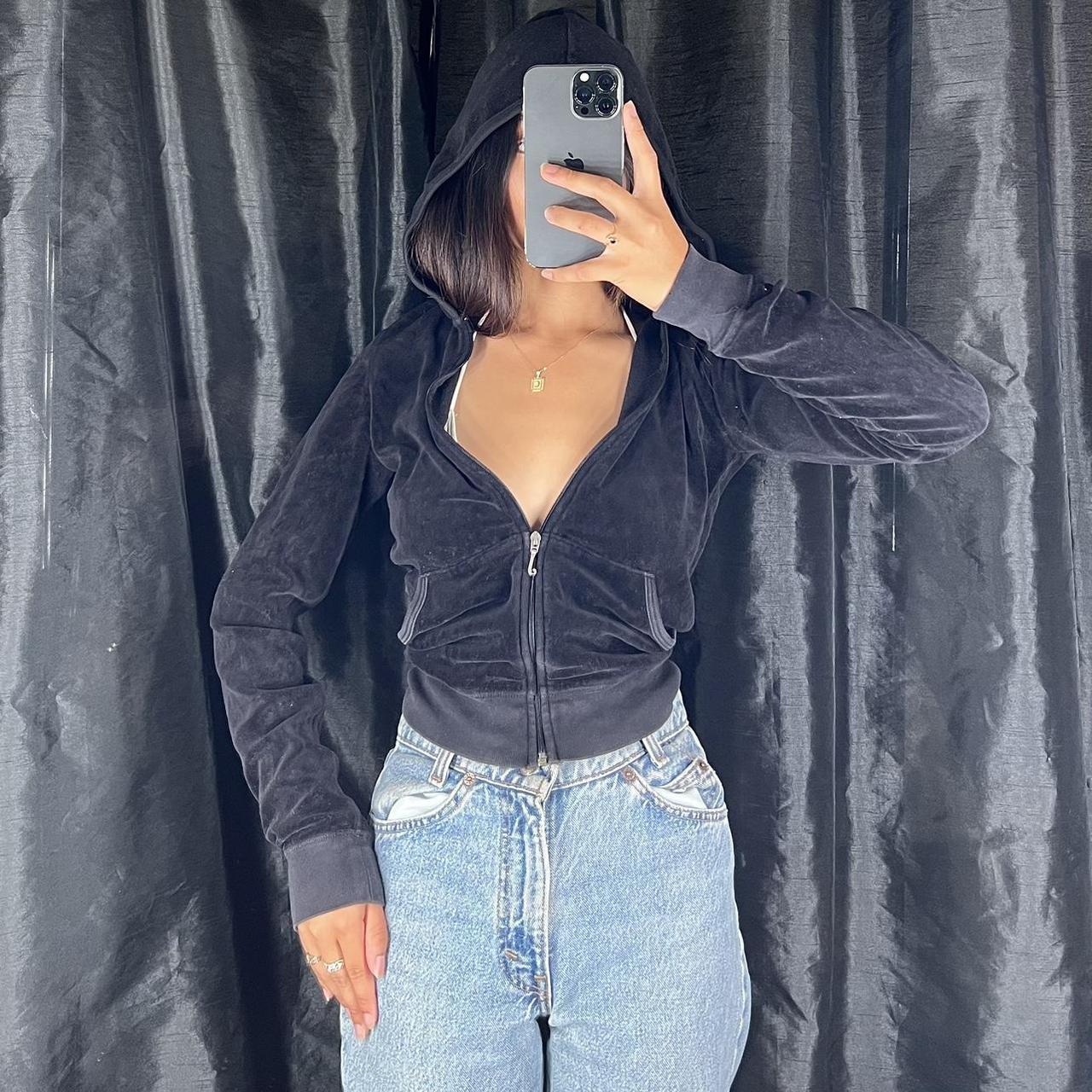 vintage 2000s y2k black velour juicy couture zip up... - Depop