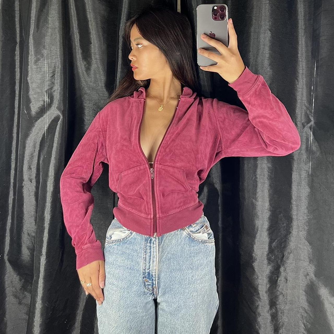 vintage y2k 2000s pink velour zip up jacket hoodie /... - Depop
