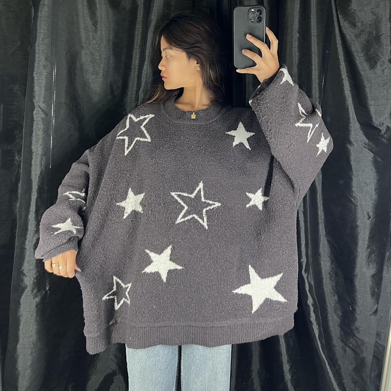 stars knit oversize sweater / xl - Depop
