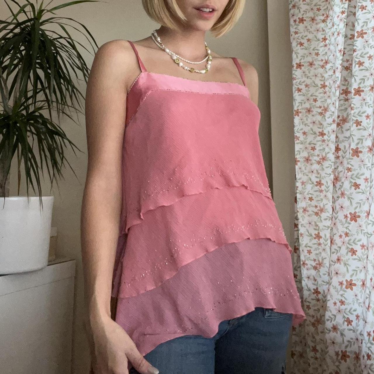 Pink flowy layered mesh cami - Size 14 on tag, but... - Depop