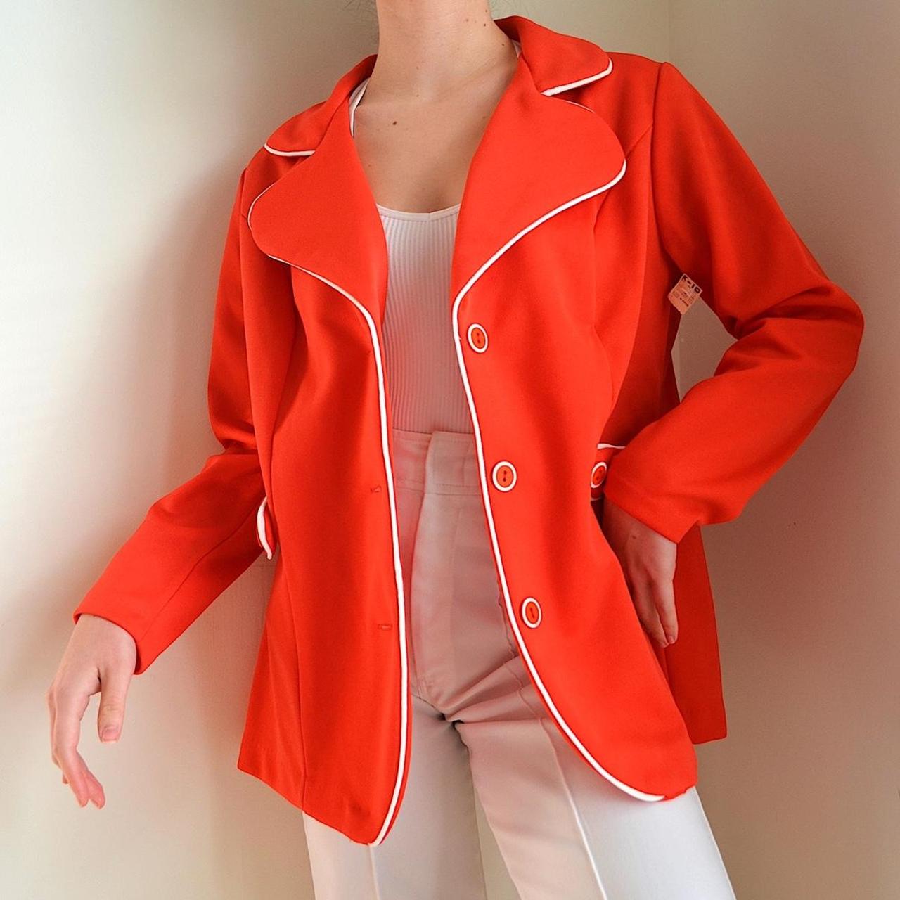 vintage 1970s scarlet red and white jacket from... - Depop