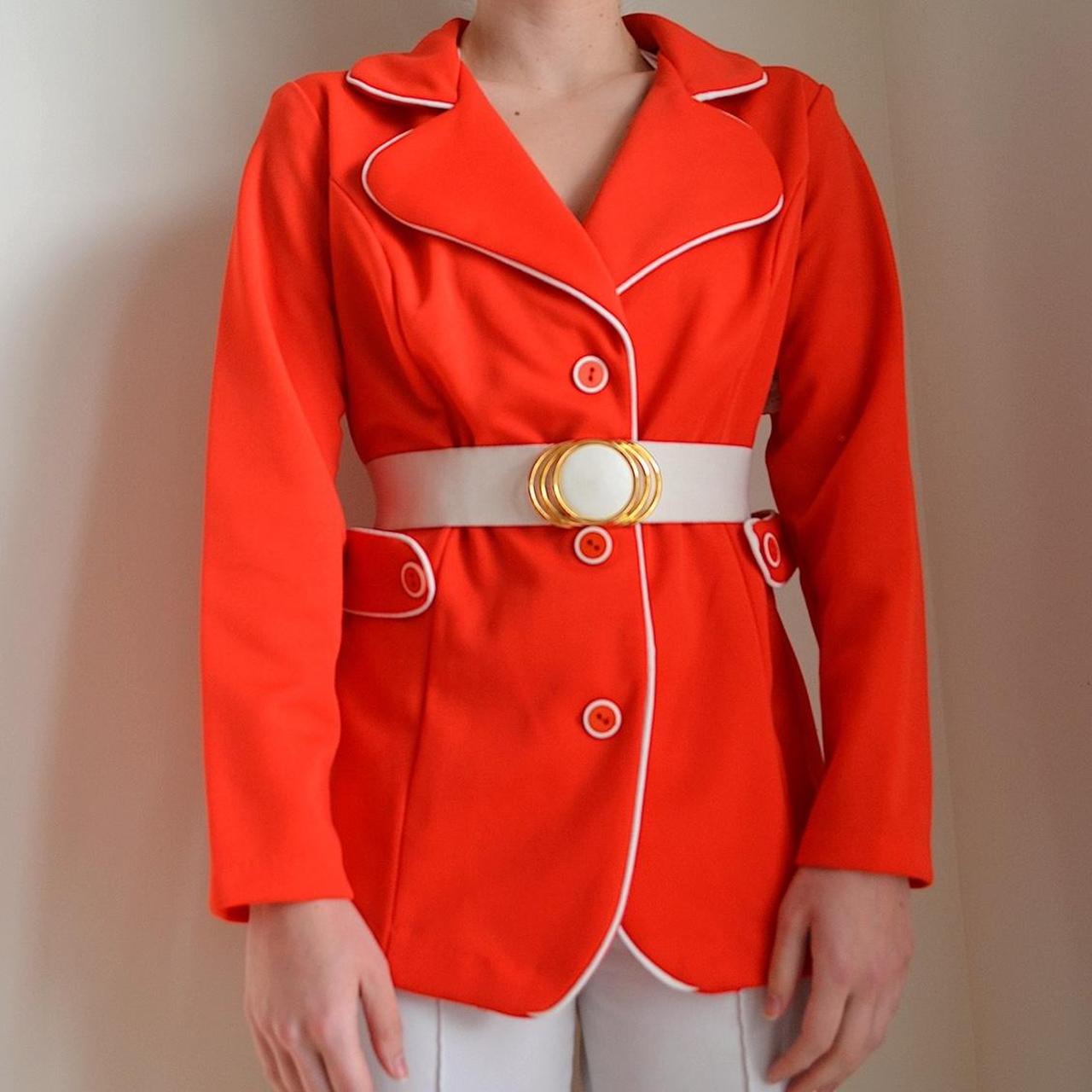 vintage 1970s scarlet red and white jacket from... - Depop