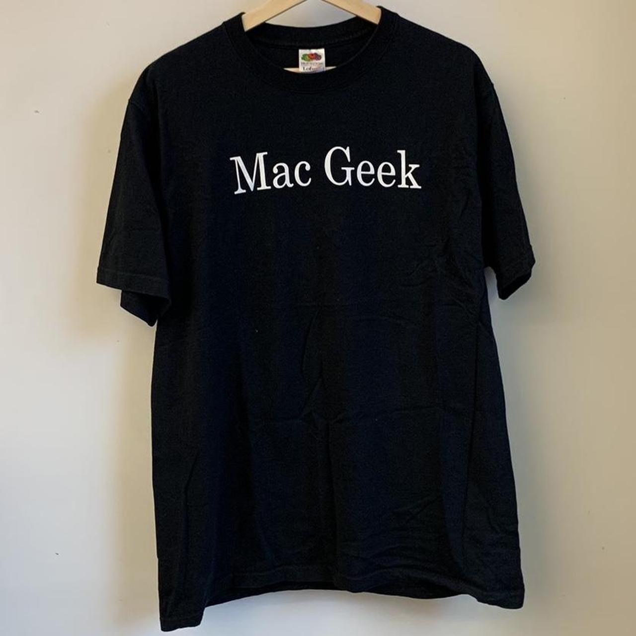 Y2K Mac Geek Black Tee Shirt L Length 29 Width... - Depop