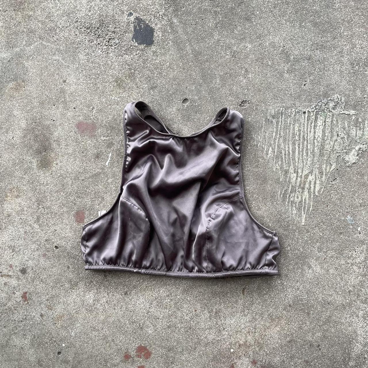 satin cropped top Victoria’s Secret brown lace up... | Depop