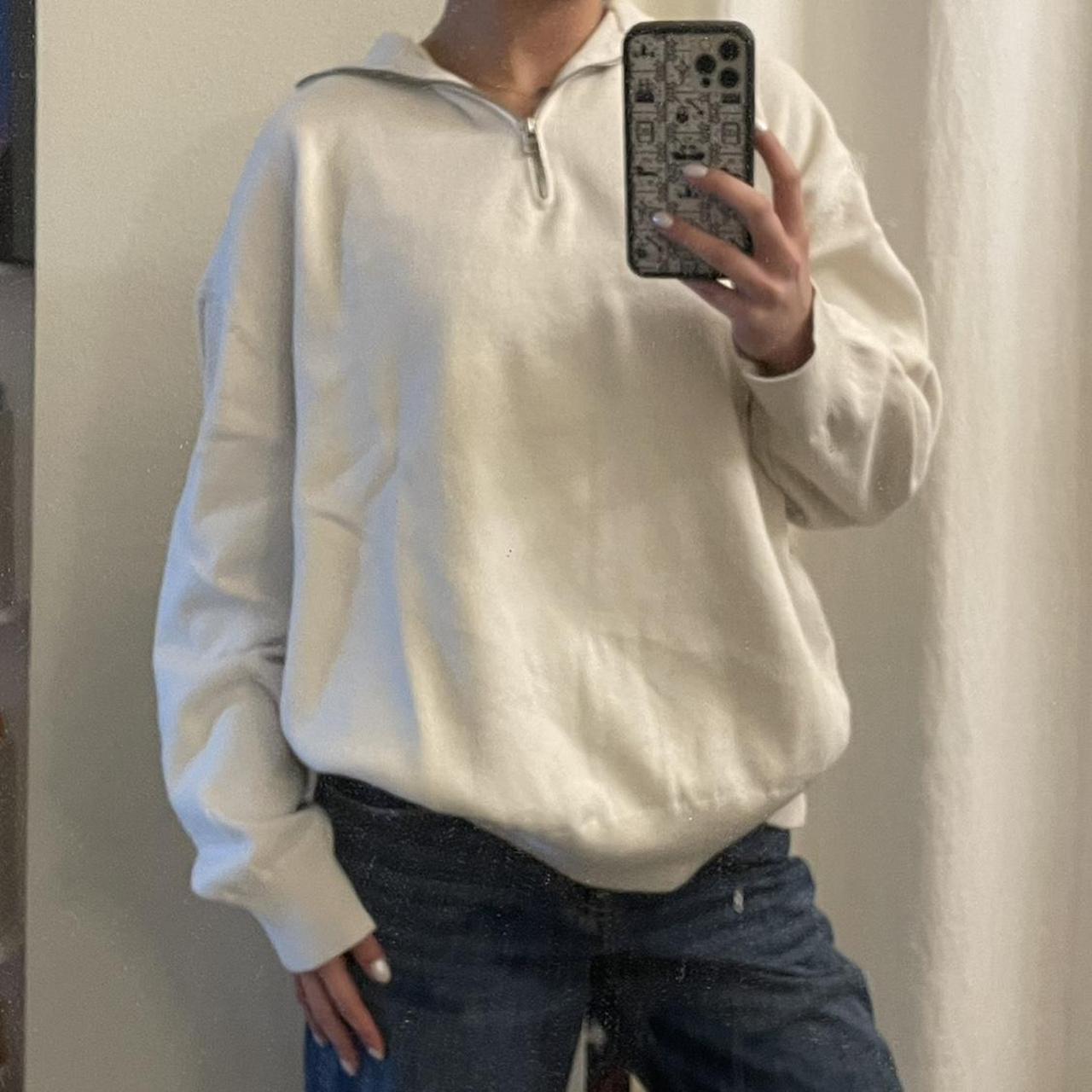 zara cream quarter zip crewneck sweater! perfect for... - Depop