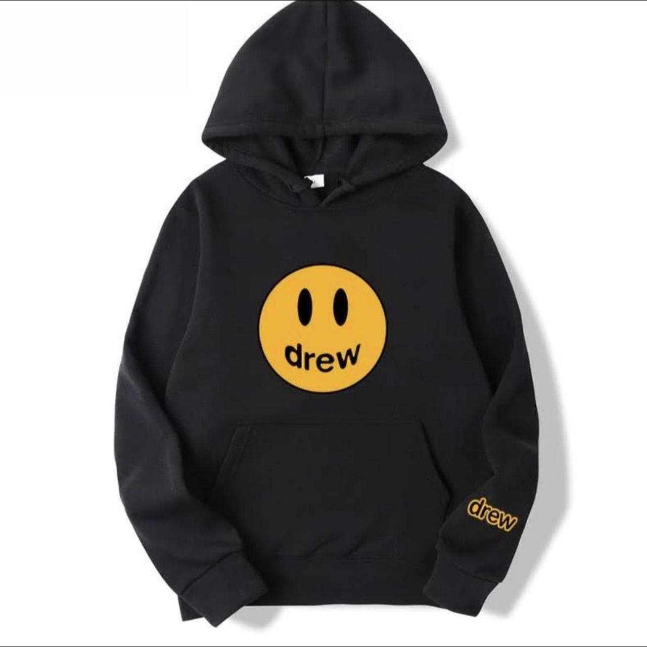 DREW: Black Smiley Face Hoodie Size XL - Depop